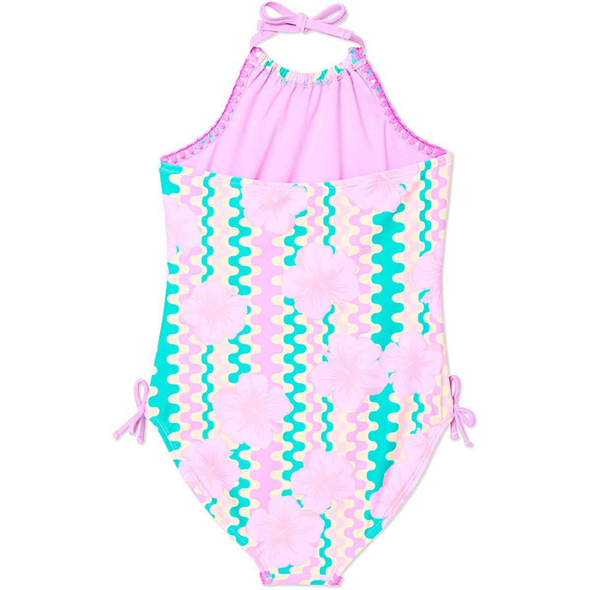 Breaking Waves Girls' One Piece Swimsuit with Pop Stitching and Cinched ...