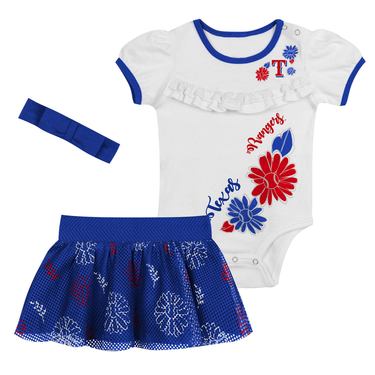 Newborn Royal Texas Rangers Sweet Catcher 3-Piece Bodysuit Headband and ...