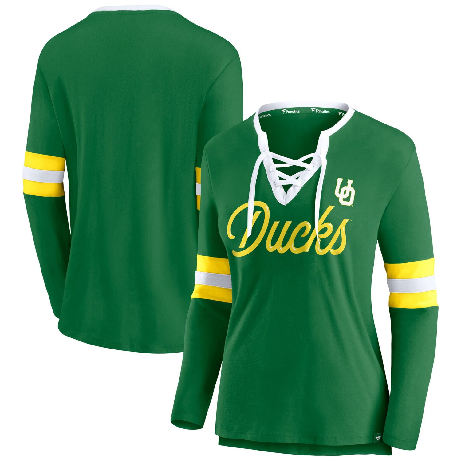 Fanatics Apple Oregon Ducks Block Party Script Lace-Up V-Neck Long ...