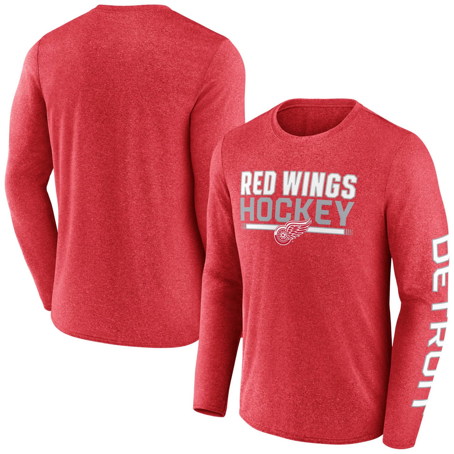 Fanatics Heather Detroit Wings Sweep Iconic Synthetic Long Sleeve T ...