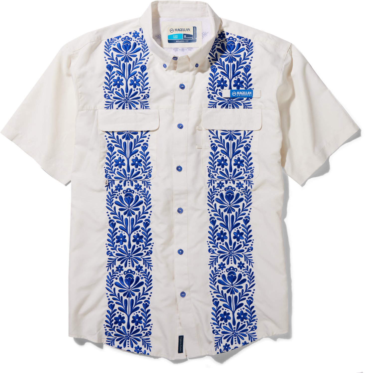 Magellan Outdoors Men's Laguna Madre Talavera Azul Short Sleeve Button Down | Academy