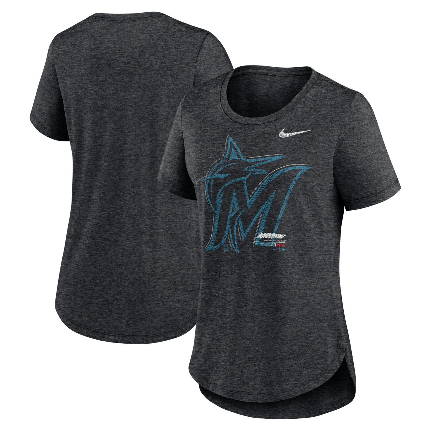 Nike Heather Miami Marlins Touch Tri-Blend T-Shirt | Academy