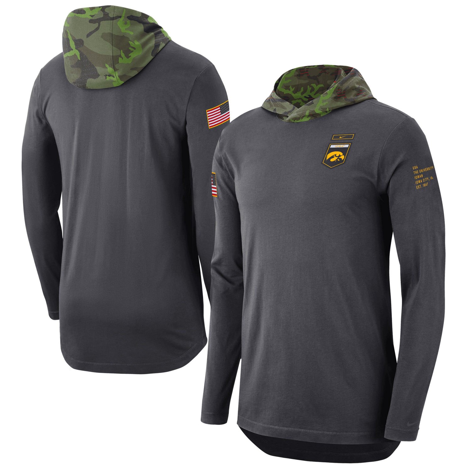 Nike Iowa Hawkeyes Military Long Sleeve Hoodie T-Shirt | Academy