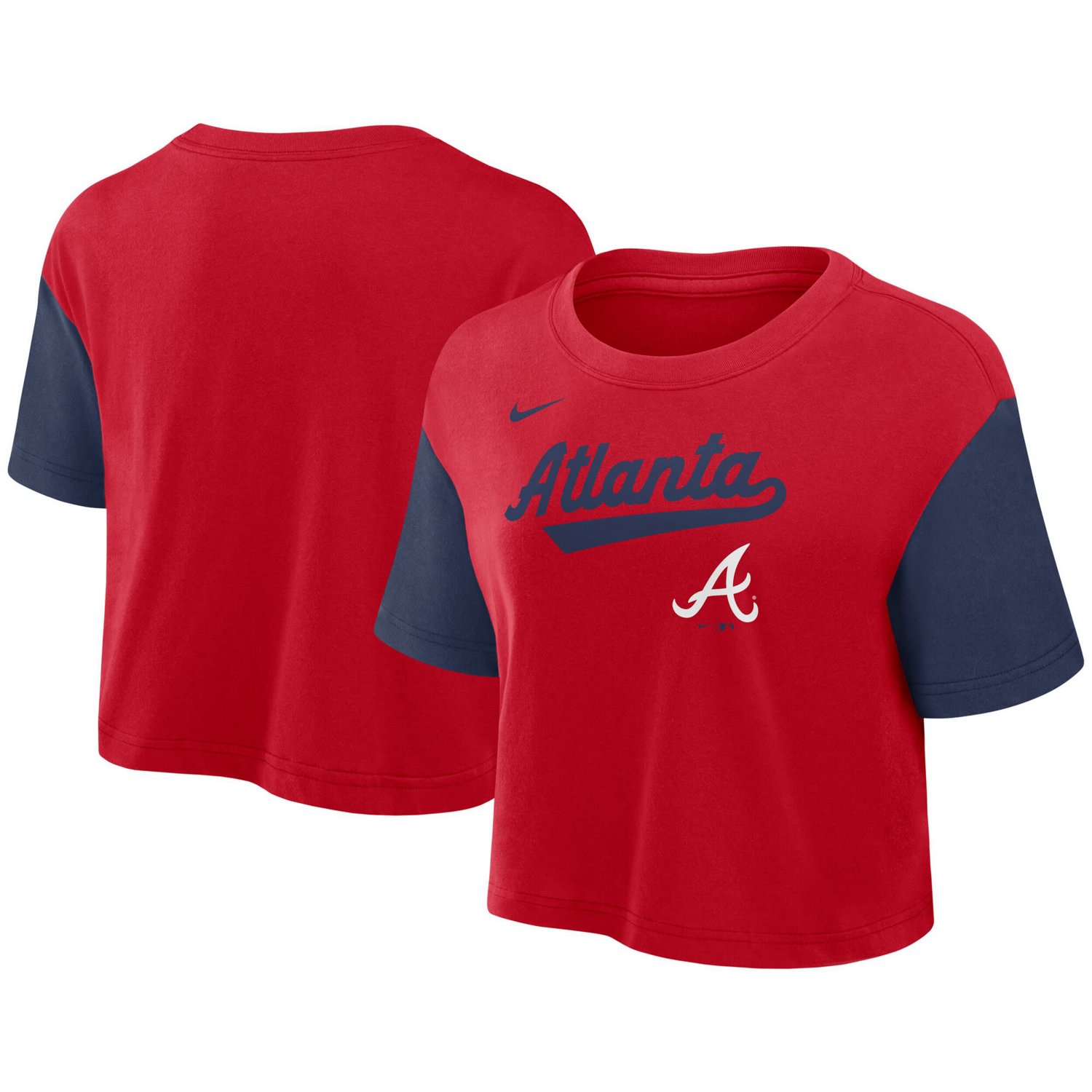 Nike Navy Atlanta Braves Script Cropped Performance T-Shirt | Academy