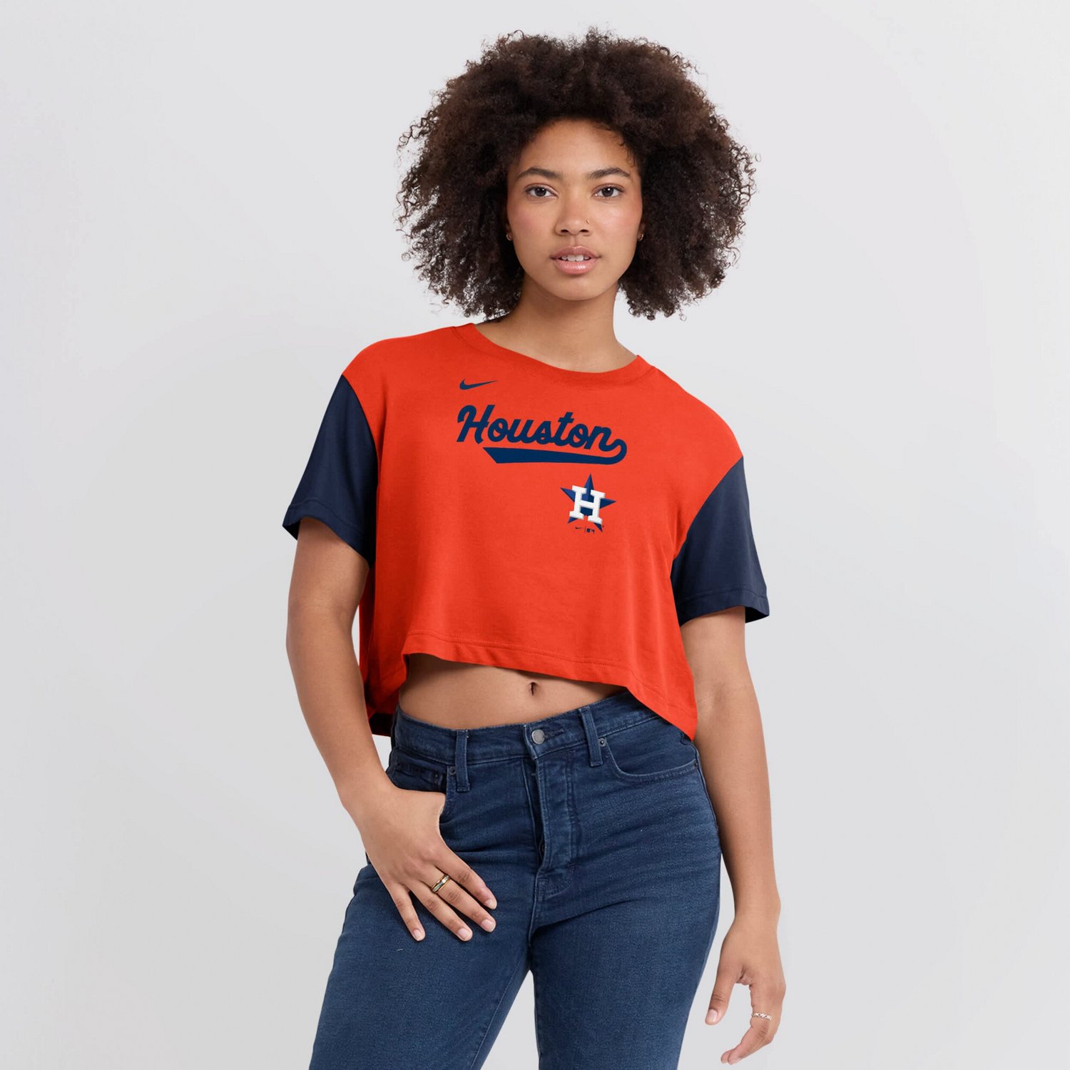 Nike Navy Houston Astros Script Cropped Performance T-Shirt | Academy