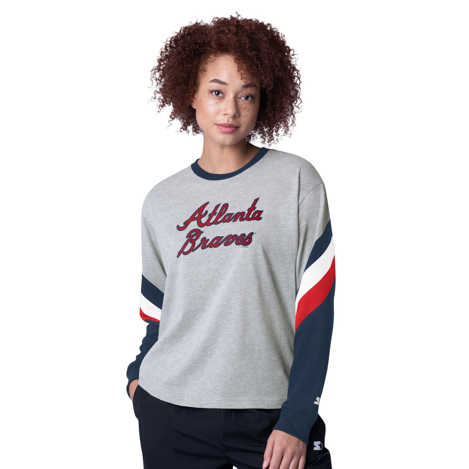Starter Atlanta Braves Triple A Fashion Color Block Long Sleeve Top ...