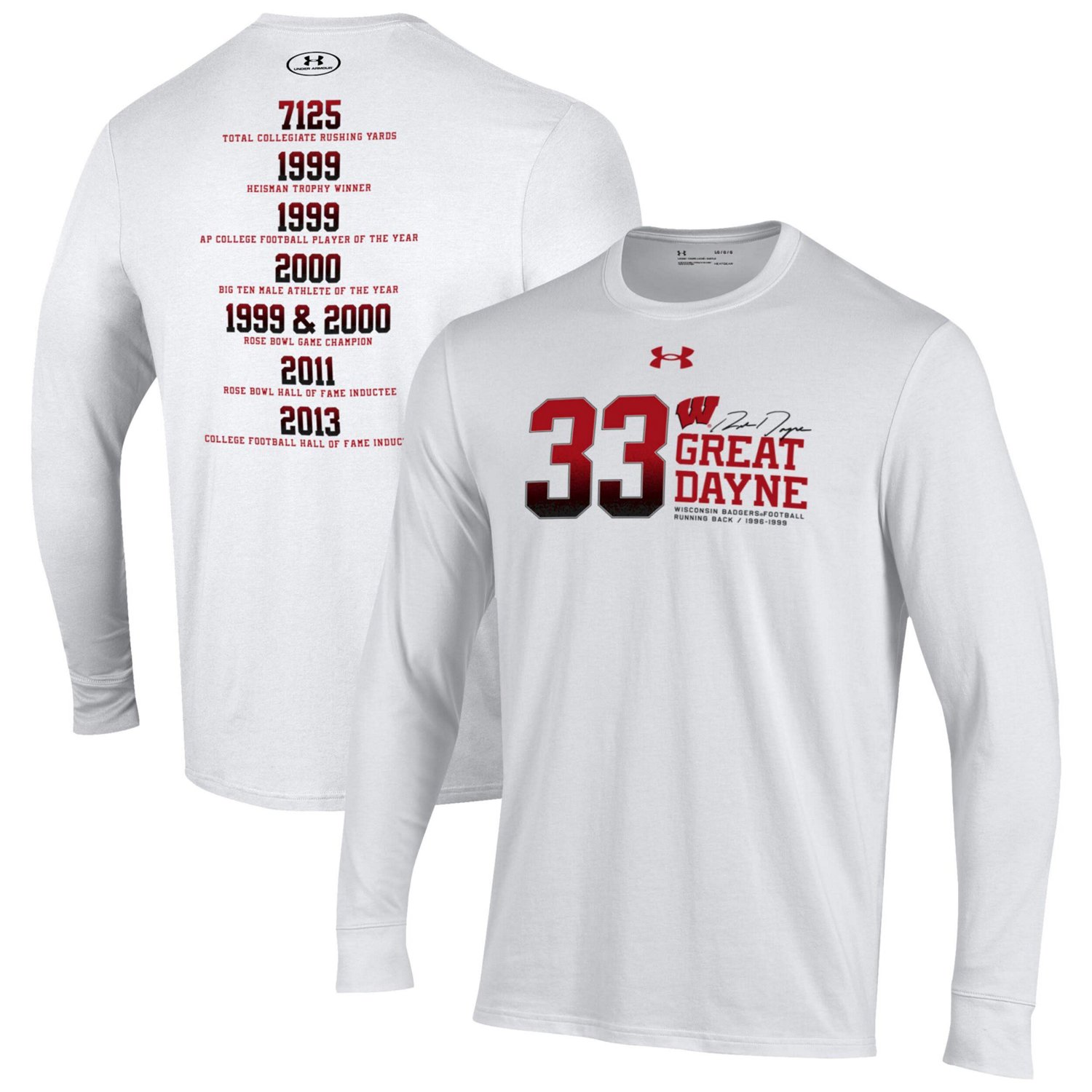 Under Armour Ron Dayne Wisconsin Badgers Stats Long Sleeve T-Shirt ...