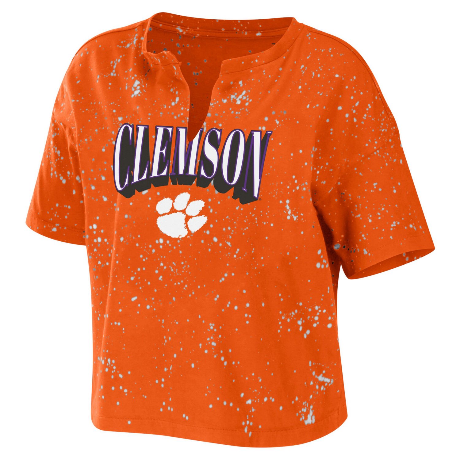 WEAR by Erin Andrews Clemson Tigers Bleach Wash Splatter Cropped Notch ...