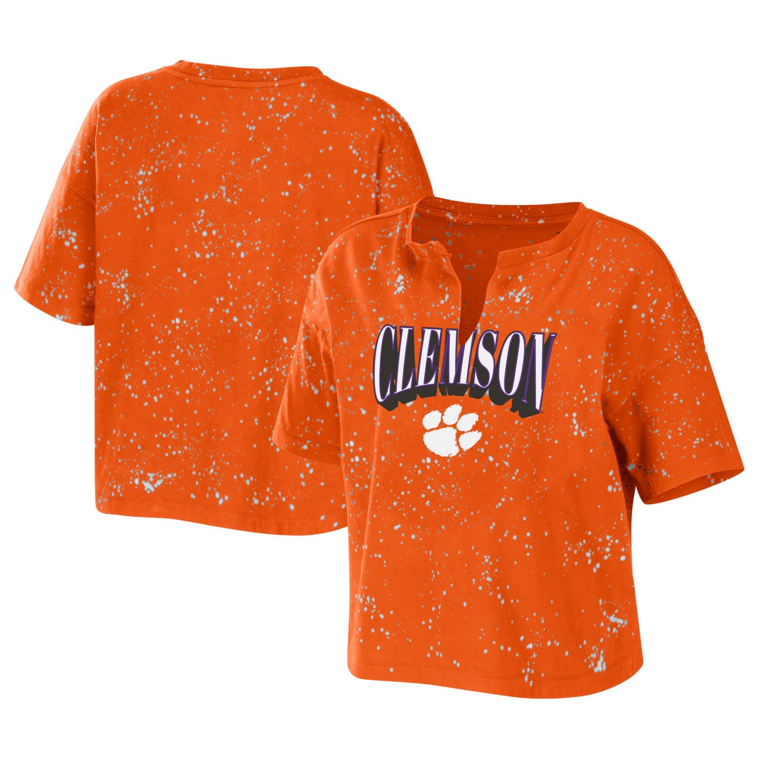 WEAR by Erin Andrews Clemson Tigers Bleach Wash Splatter Cropped Notch ...