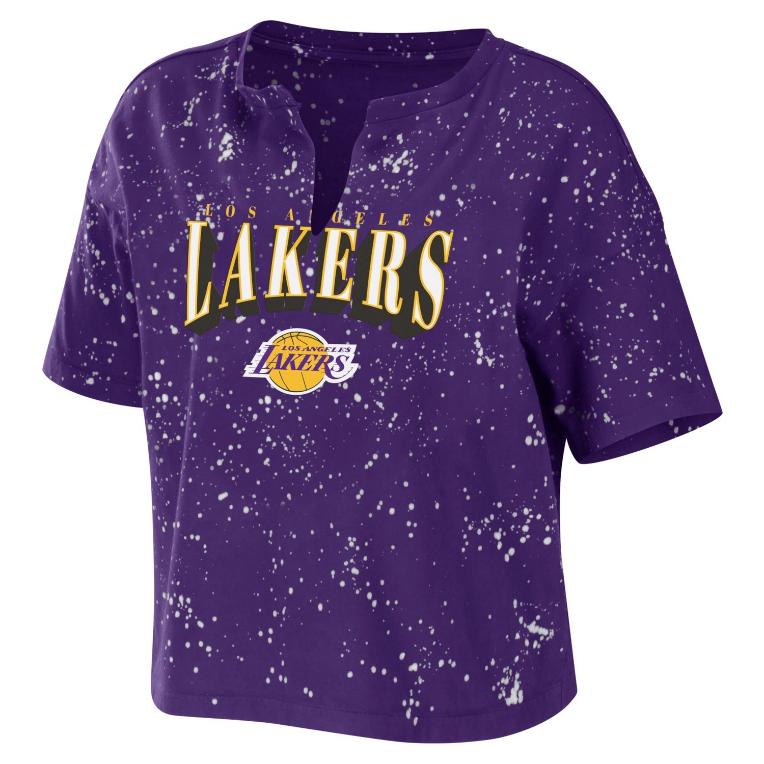 WEAR by Erin Andrews Los Angeles Lakers Bleach Splatter Notch Neck T ...