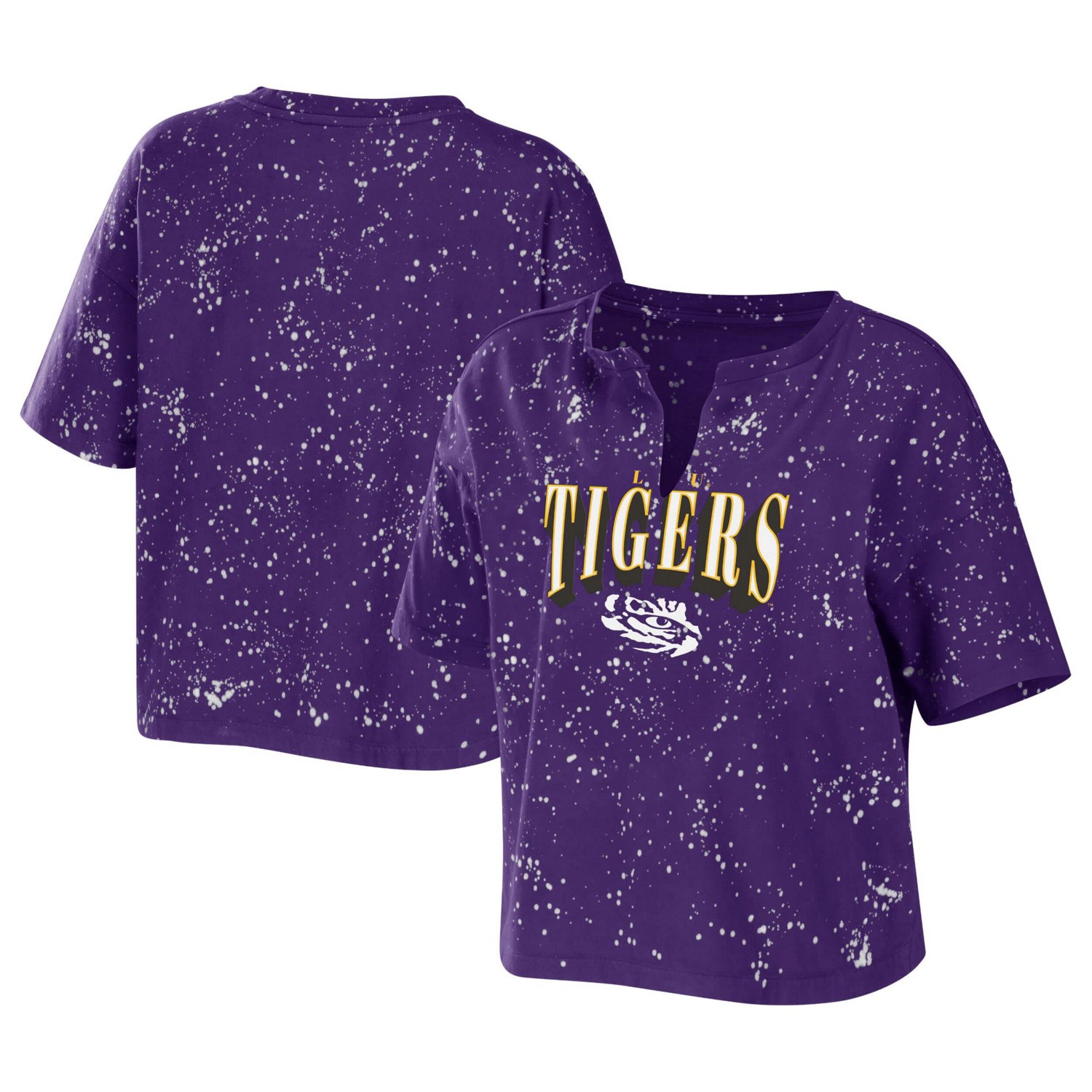 WEAR by Erin Andrews LSU Tigers Bleach Wash Splatter Cropped Notch Neck ...