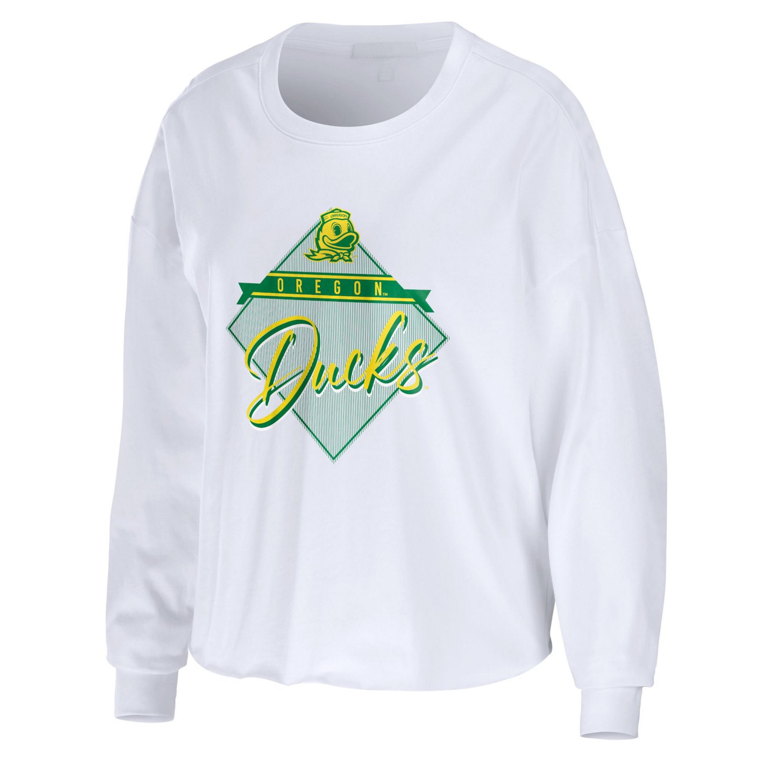 WEAR by Erin Andrews Oregon Ducks Diamond Long Sleeve Cropped T-Shirt ...