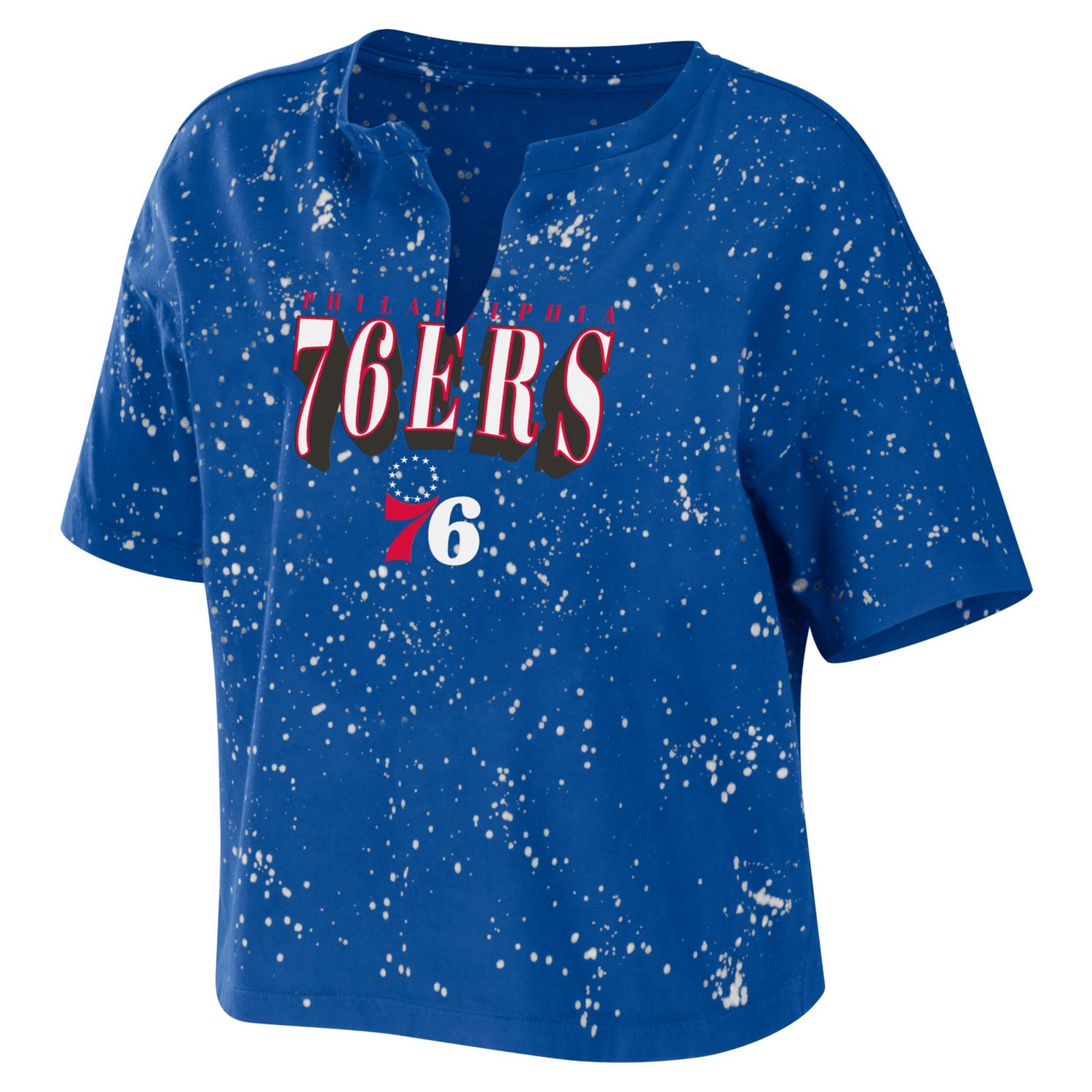 WEAR by Erin Andrews Philadelphia 76ers Bleach Splatter Notch Neck T ...