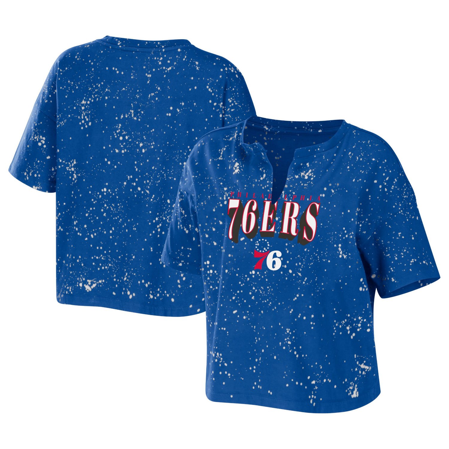 WEAR by Erin Andrews Philadelphia 76ers Bleach Splatter Notch Neck T ...