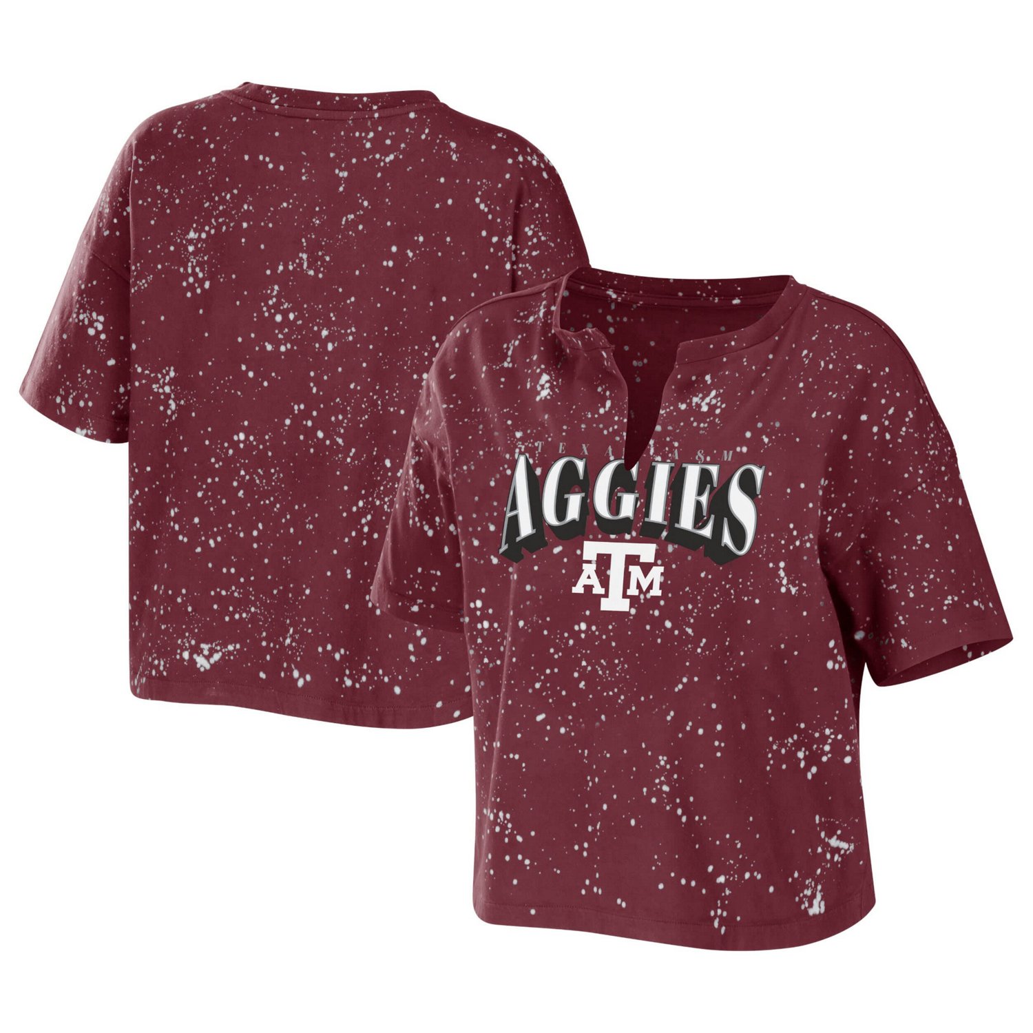 WEAR by Erin Andrews Texas AM Aggies Bleach Wash Splatter Cropped Notch ...