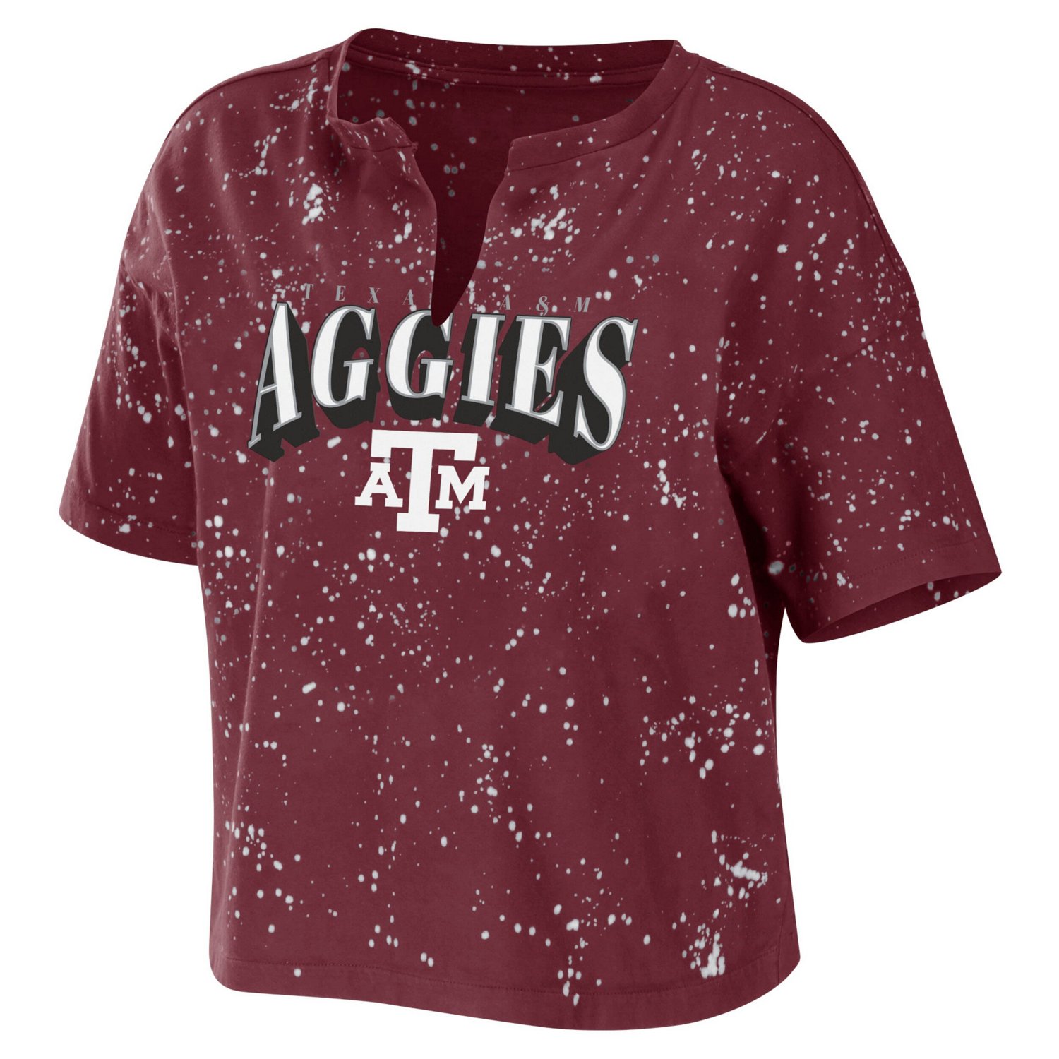 WEAR by Erin Andrews Texas AM Aggies Bleach Wash Splatter Cropped Notch ...