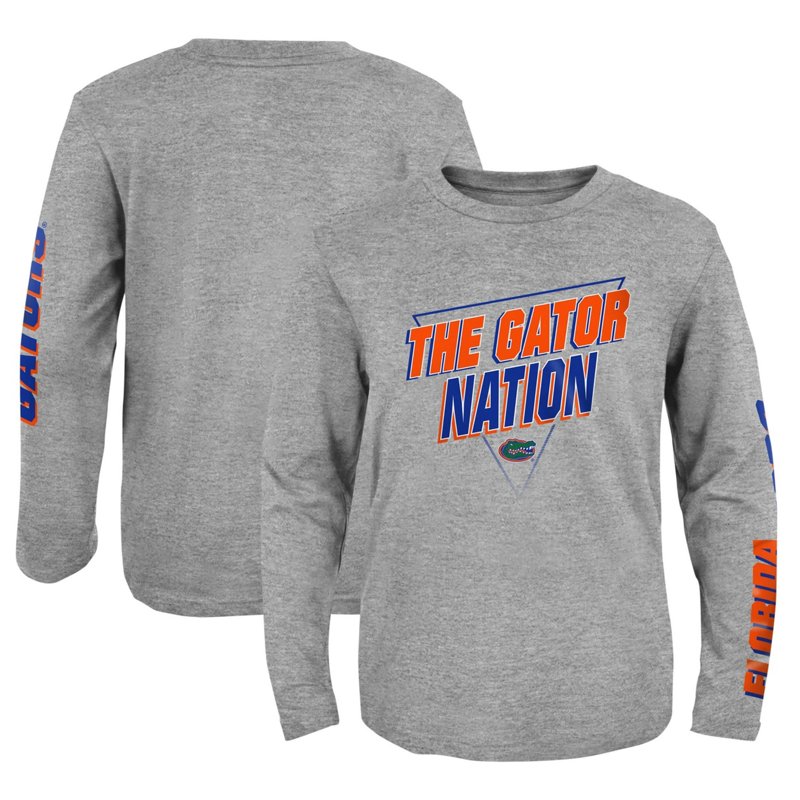 Youth Heather Gray Florida Gators 2-Hit For My Team Long Sleeve T-Shirt ...
