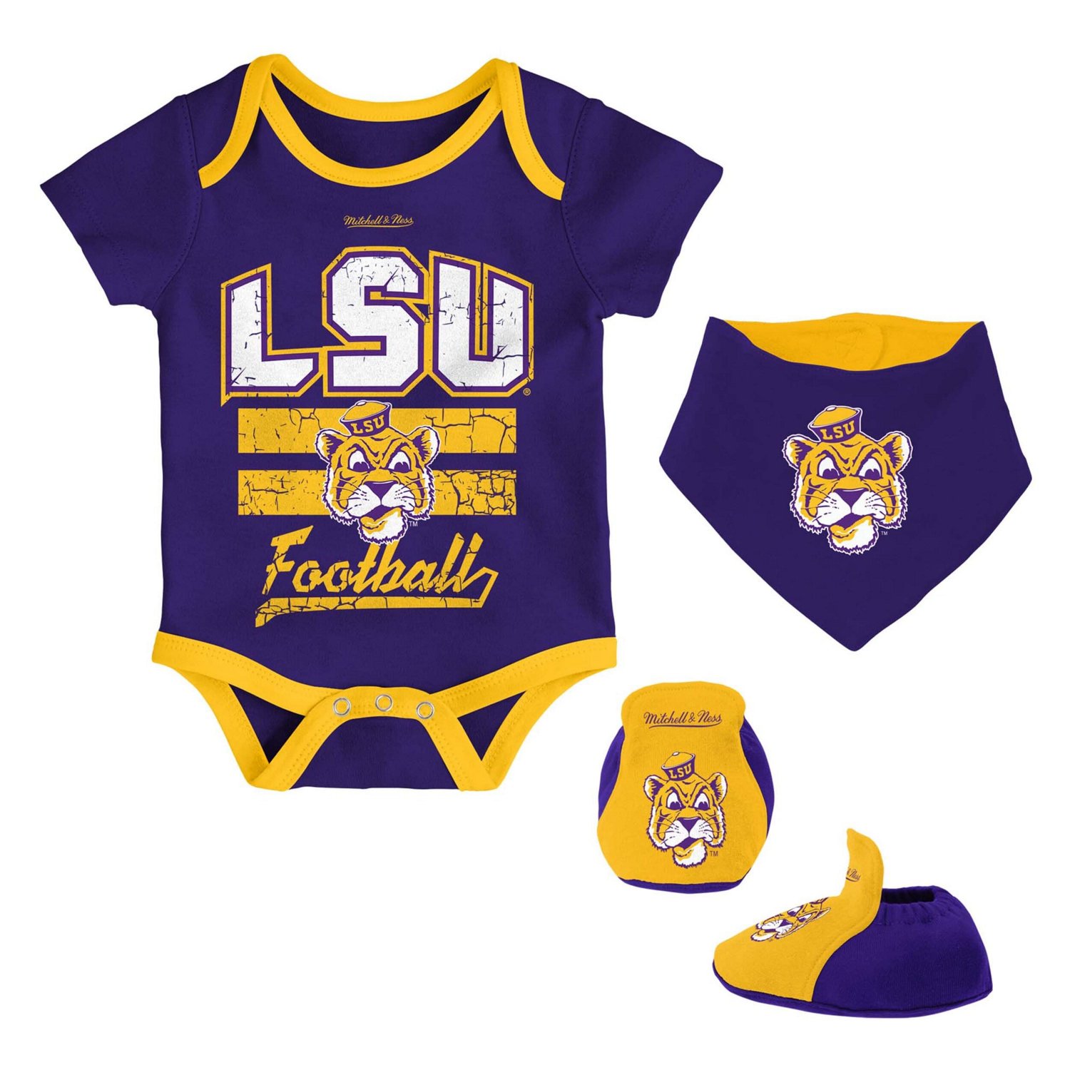 Newborn Infant Mitchell Ness LSU Tigers 3-Pack Bodysuit Bib and Bootie ...