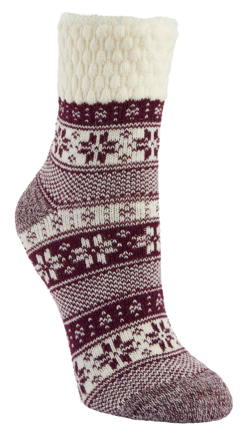 Magellan Women's Quilted Cuff Snowflake Lodge Crew Socks | Academy