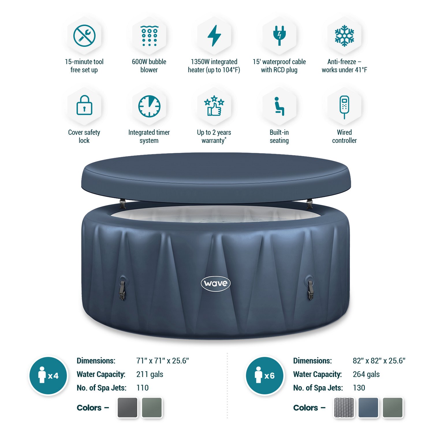 Wave Atlantic 7 ft Round Inflatable Hot Tub | Academy