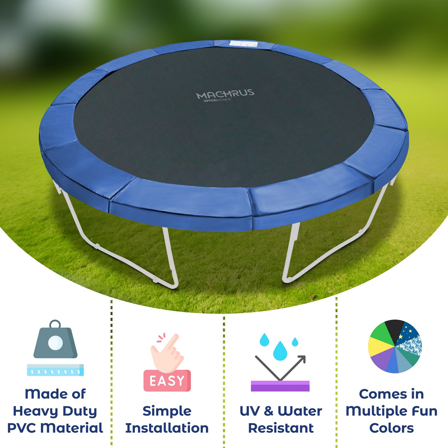 Machrus Upper Bounce 11 ft Round Trampoline Super Spring Cover Safety ...