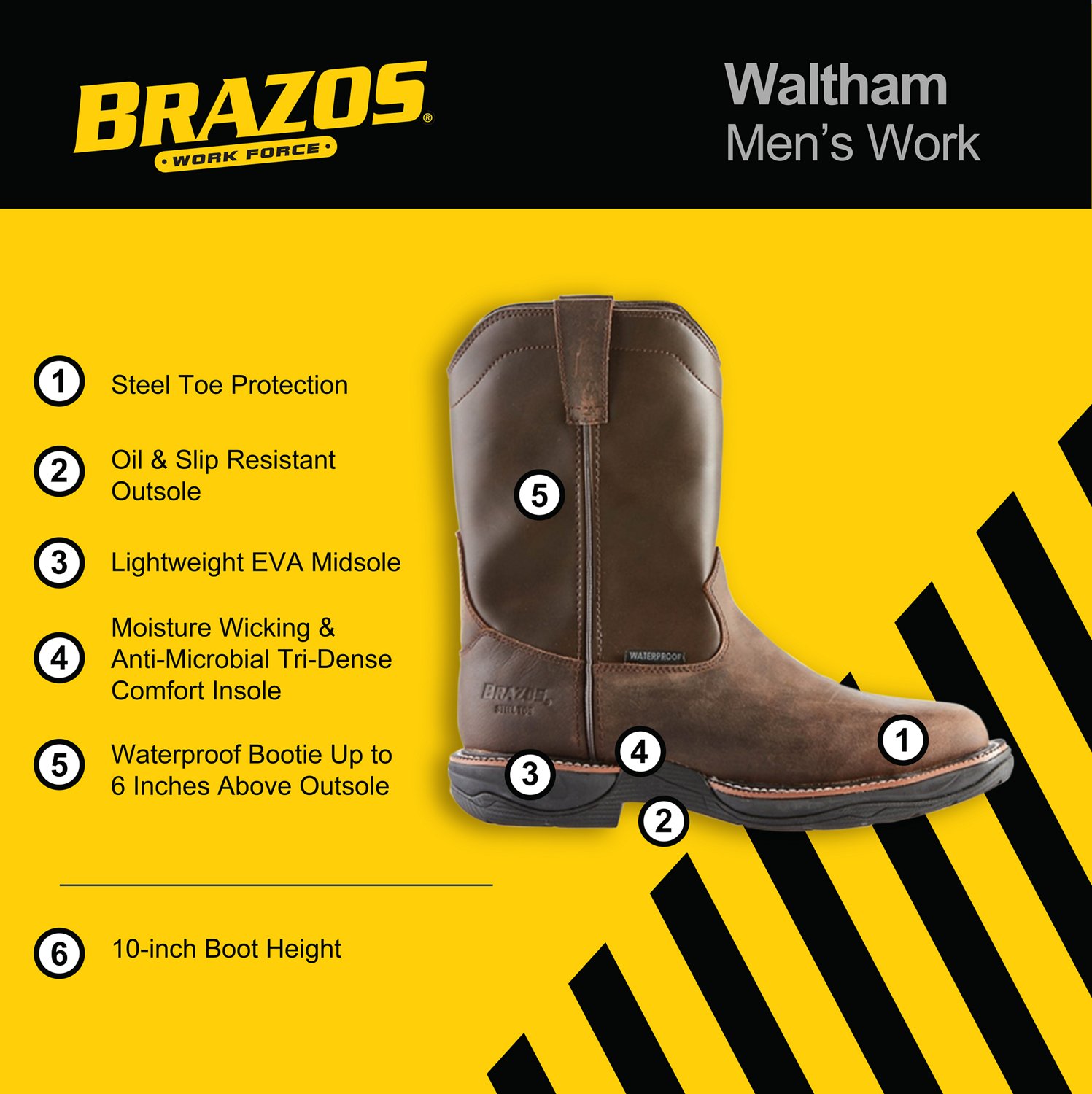 Brazos Men’s Waltham Wellington Steel-Toe Work Boots | Academy